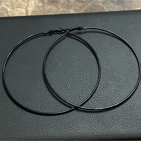 Jewelry | Large Black Hoops | Poshmark